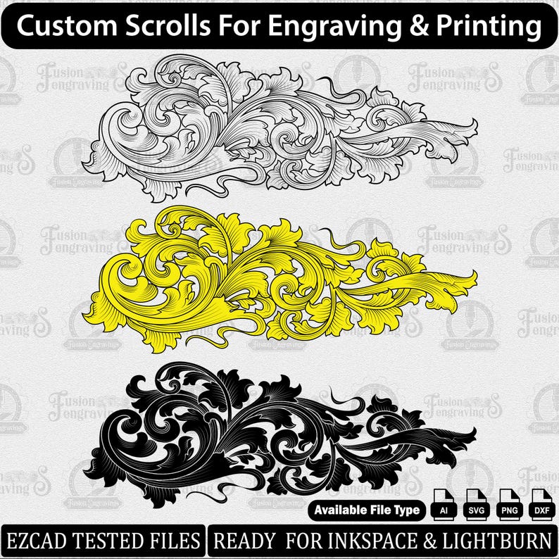 Floral Scroll Design SVG: Laser Engraving & Printing Vector (digital ...