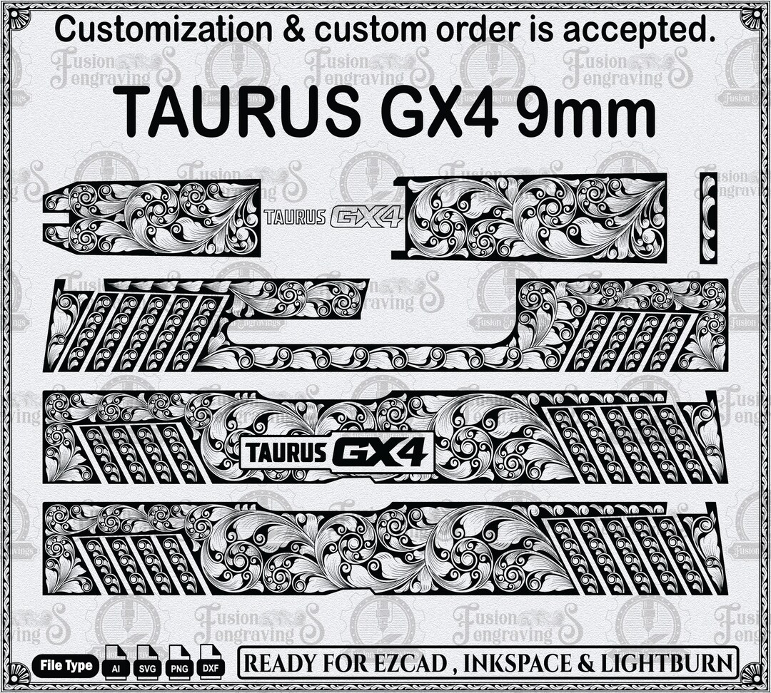 Taurus GX4 9mm Laser Engraving Scroll Design SVG. Taurus Scrollwork. - Etsy