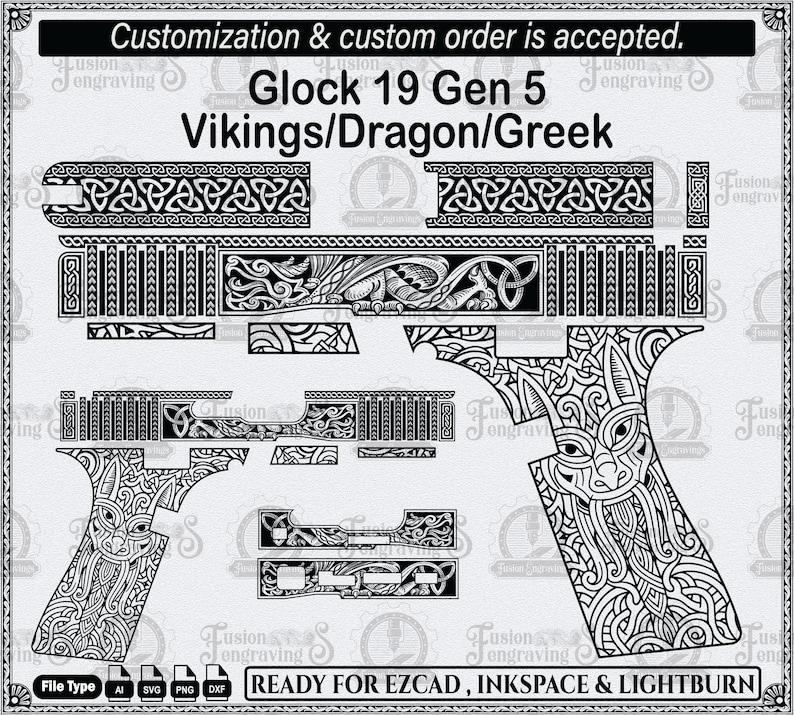 Glock 19 Gen 5 Laser Engraved Design SVG. Viking Knotwork Pattern ...