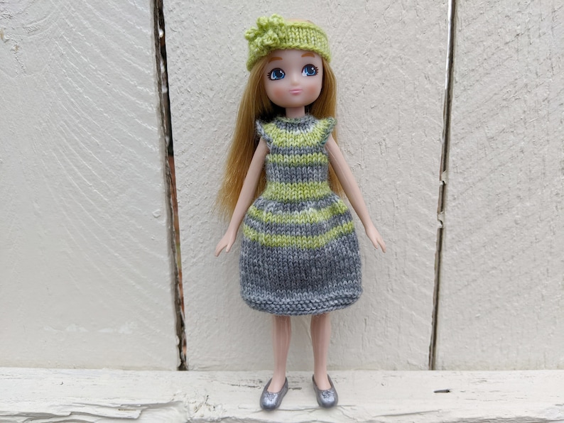 Knitting Pattern for Lottie 7 Inch Dolls Flutter Sleeve Dress and ...