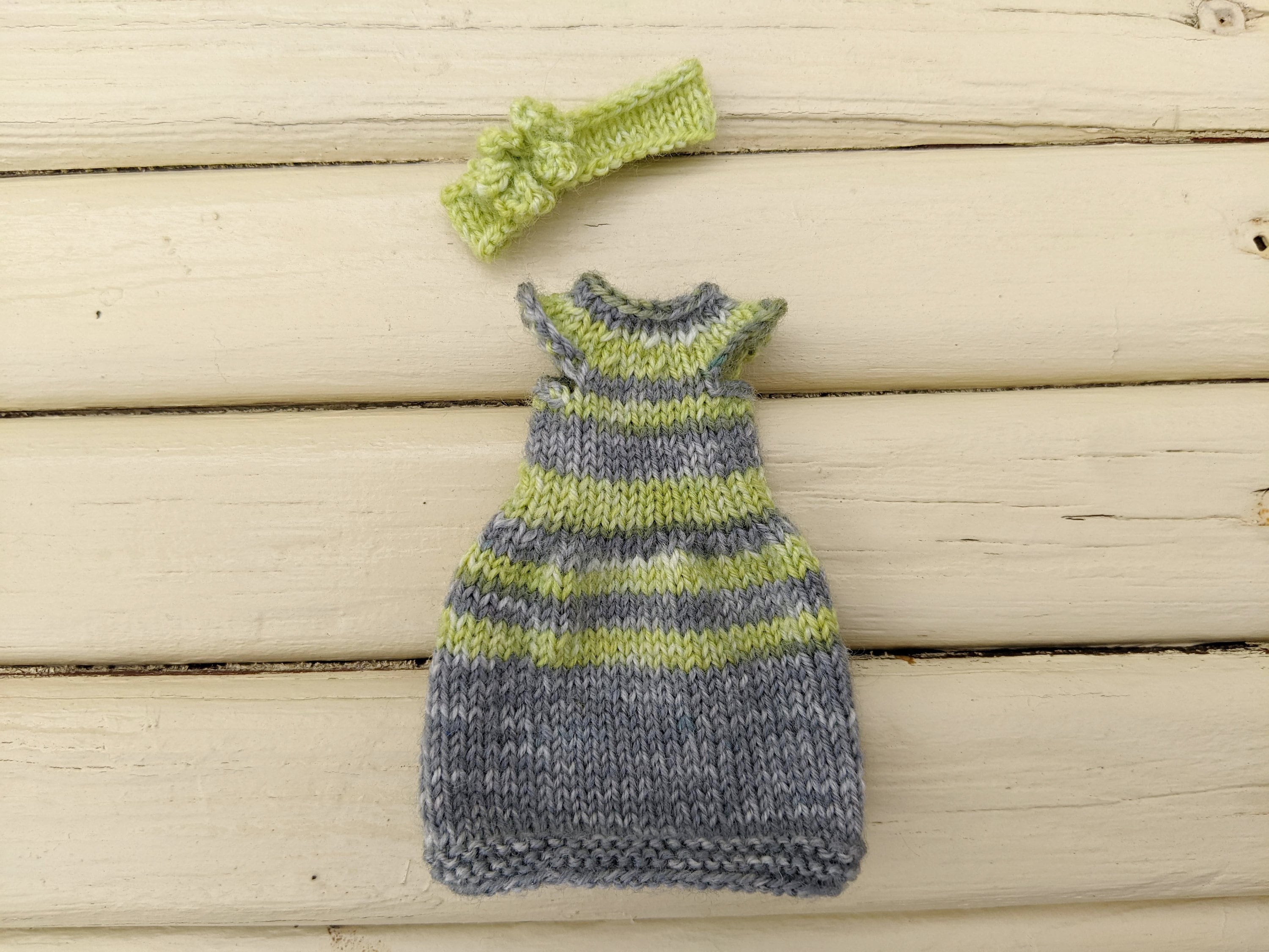 Knitting Pattern for Lottie 7 Inch Dolls Flutter Sleeve Dress and Headband PDF Instant Download ...