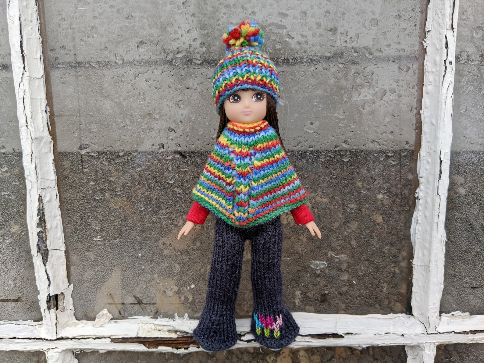 Knitting Pattern for Lottie 7 Inch Doll Clothes Poncho Pom-pom Beanie ...