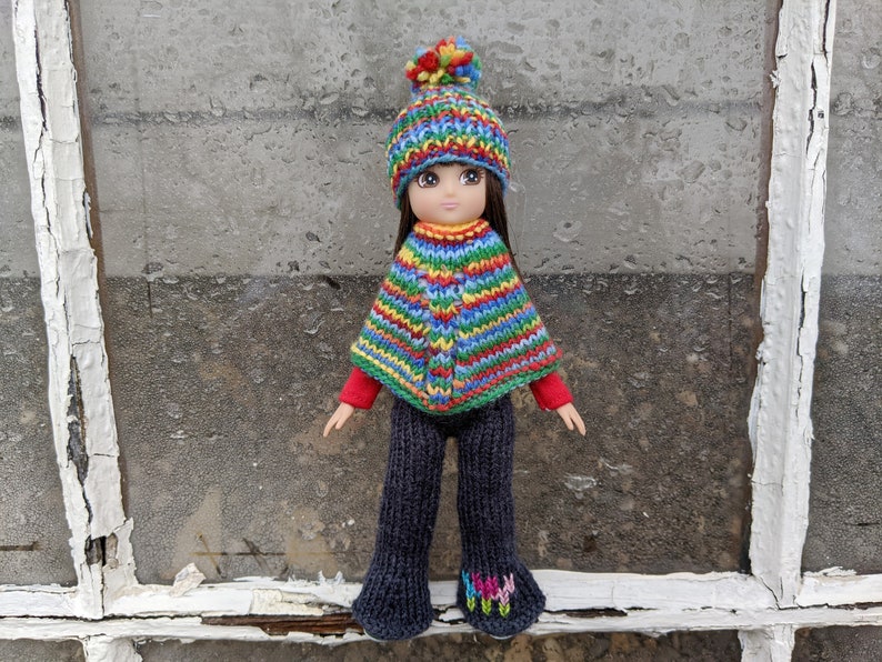 Knitting Pattern for Lottie 7 Inch Doll Clothes Poncho Pom-pom Beanie Pants PDF Instant Download ...