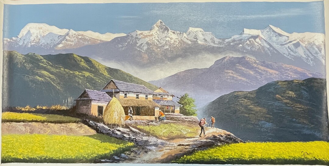 Machhapuchre (fishtail) Mountain Acrylic Painting of Traditional ...