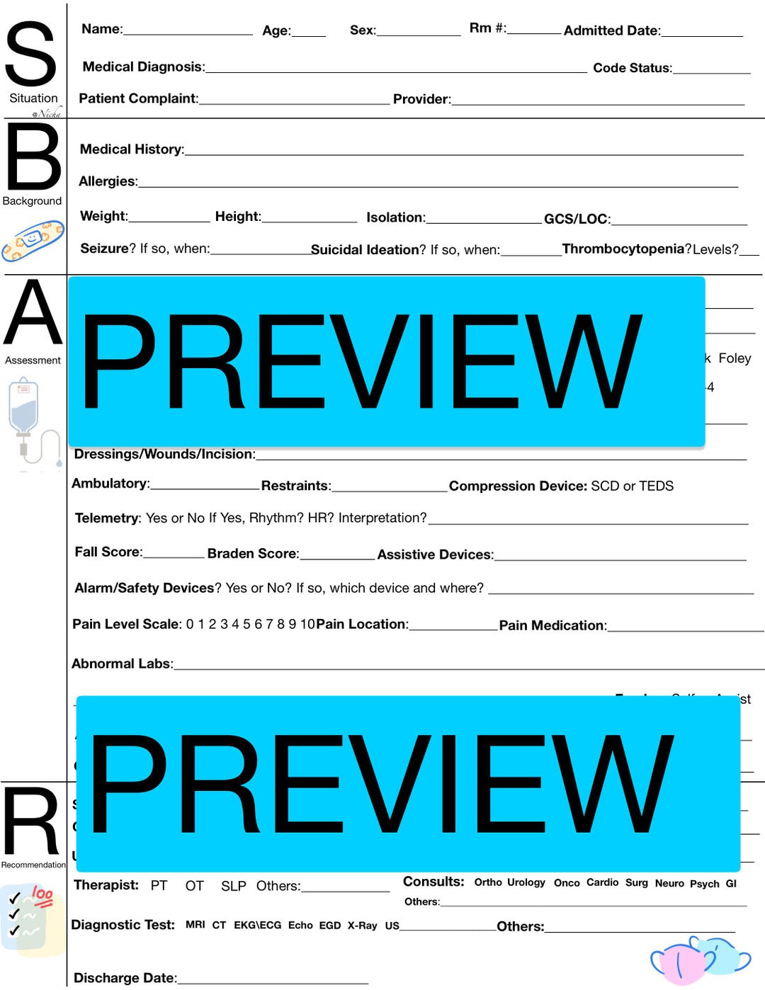 SBAR TEMPLATE SHEET for Clinicals/work| Nursing Student - Etsy