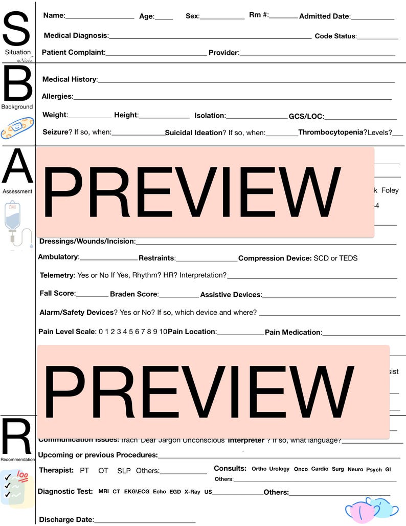 SBAR TEMPLATE SHEET for Clinicals/work| Nursing Student - Etsy