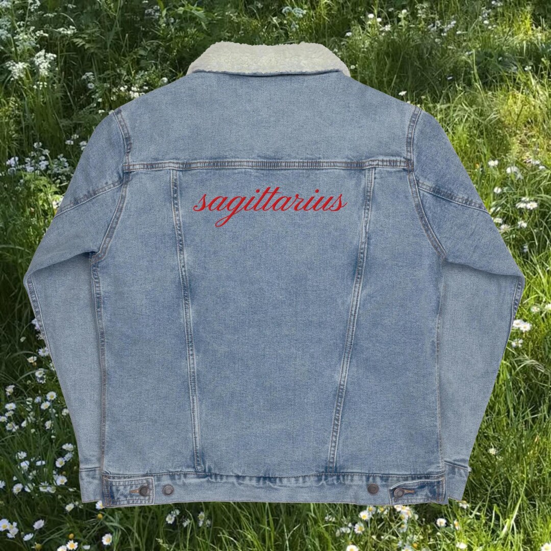 Embroidered Sherpa Denim Jacket: Sagittarius Zodiac Gift - Etsy