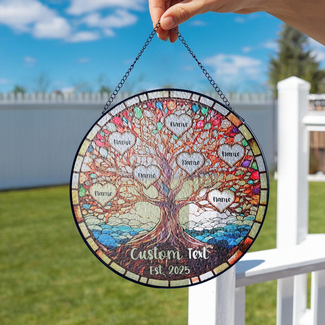 Personalized Tree of Life Suncatcher, Family Name Stained Glass ...