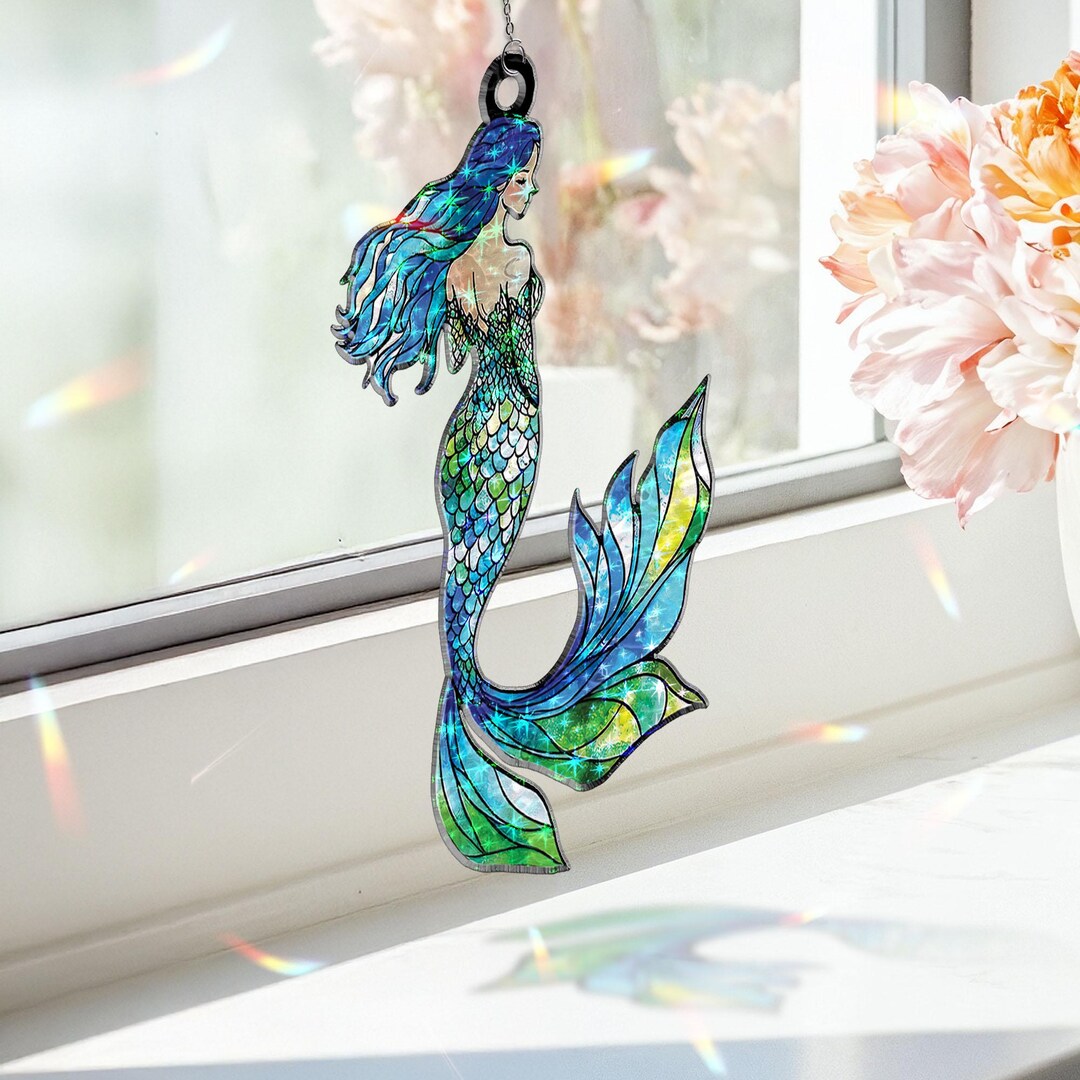 Mermaid Wavy Acrylic Suncatcher Window Ornament, Ocean Fantasy Decor ...
