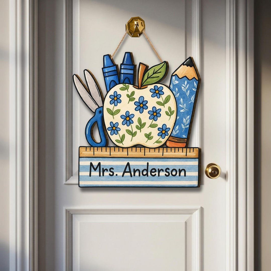 Floral Apple Classroom Decor,personalized Teacher Door Sign,chinoiserie ...