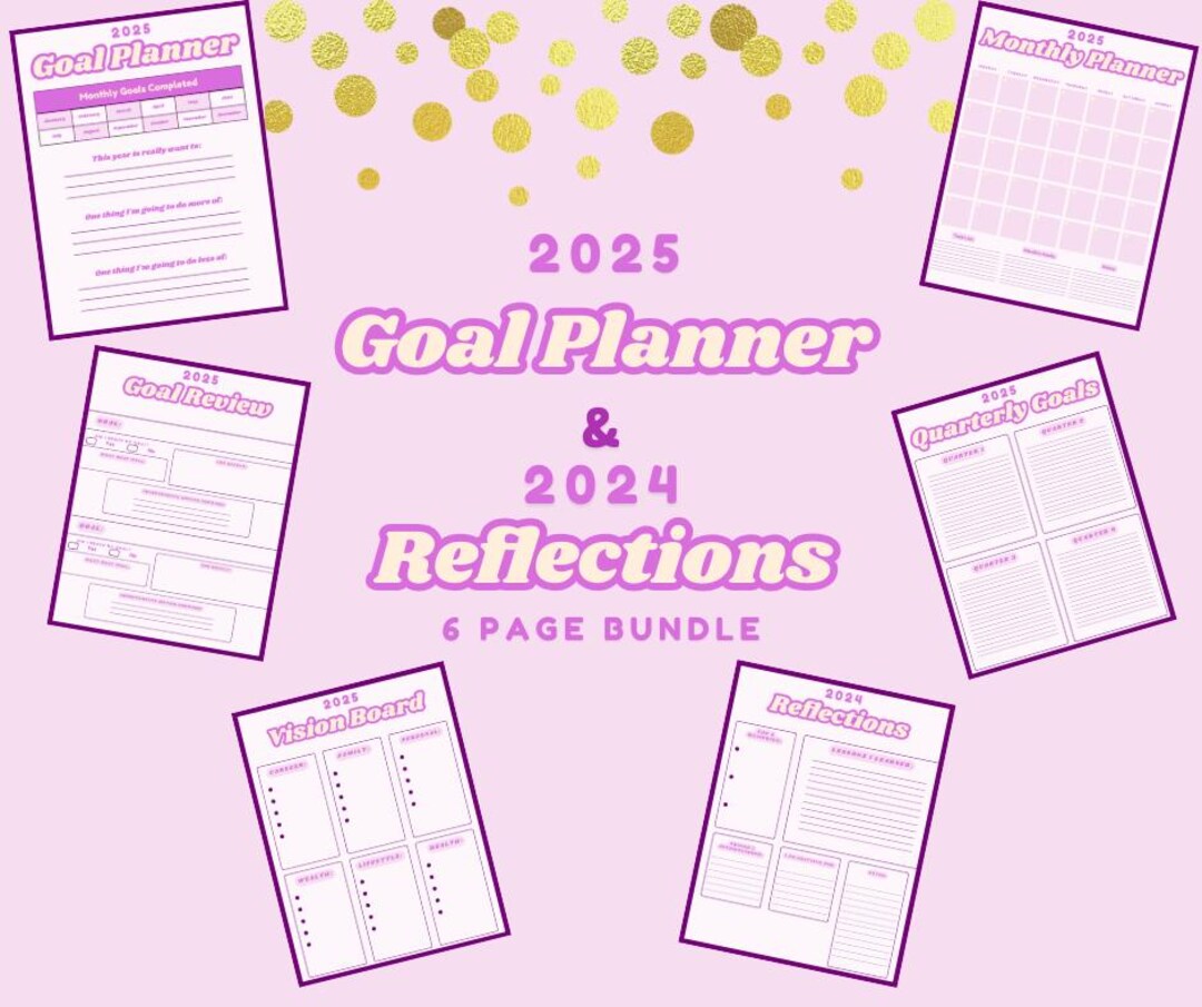 2025 Digital Resolutions and Goal Tracker / 2024 Reflections 6 Page ...