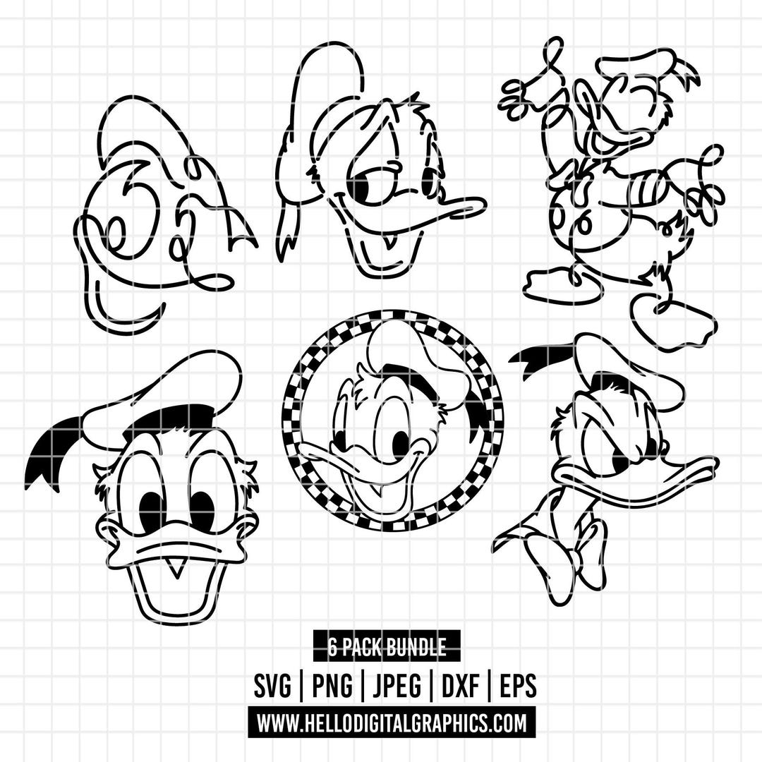 2181 - Donald Duck Pack Bundle Line Art Dtf Svg, Eps, Png, Dxf, Jpeg ...