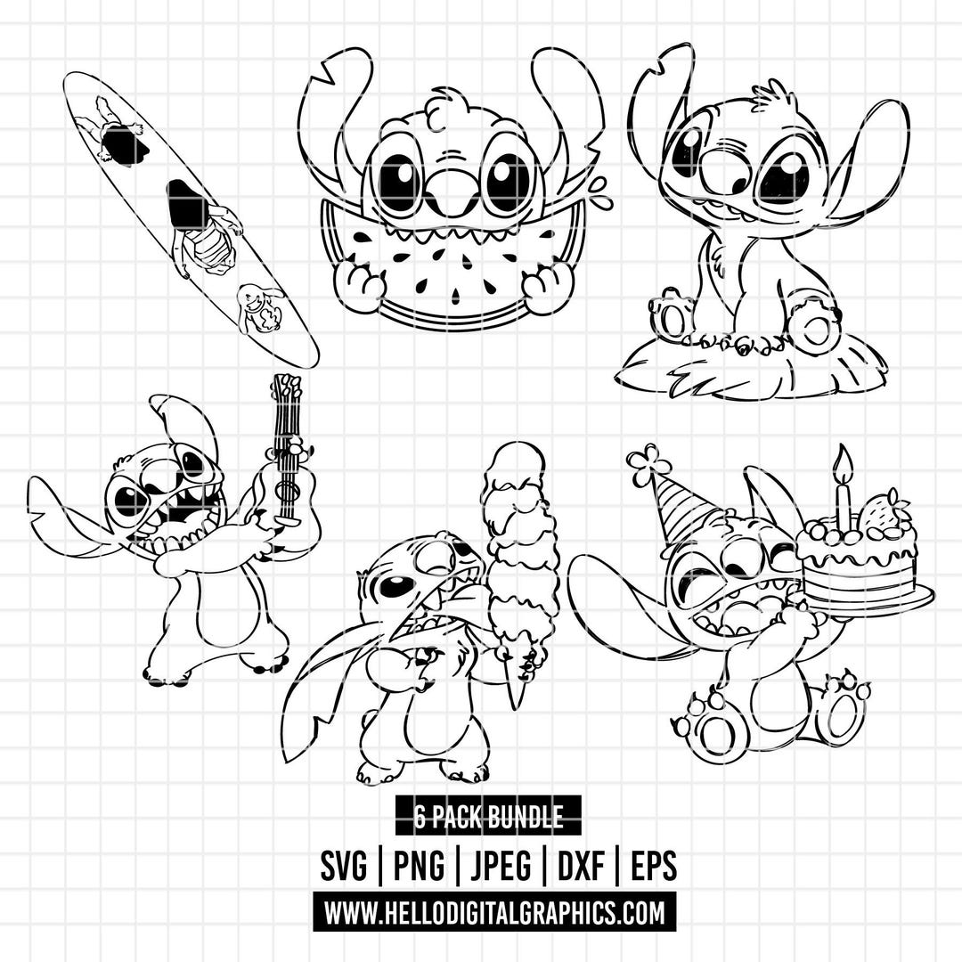 2379 - Stitch Line Art Pack Bundle Svg, Eps, Png, Dxf, Jpeg (watermelon ...