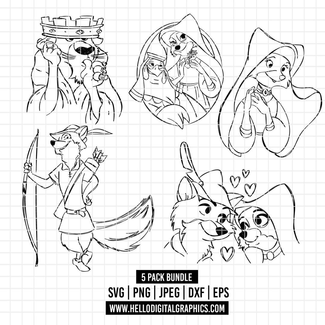 2746 - Robin Hood Line Art Pack Bundle Svg, Eps, Png, Dxf, Jpeg (prince ...