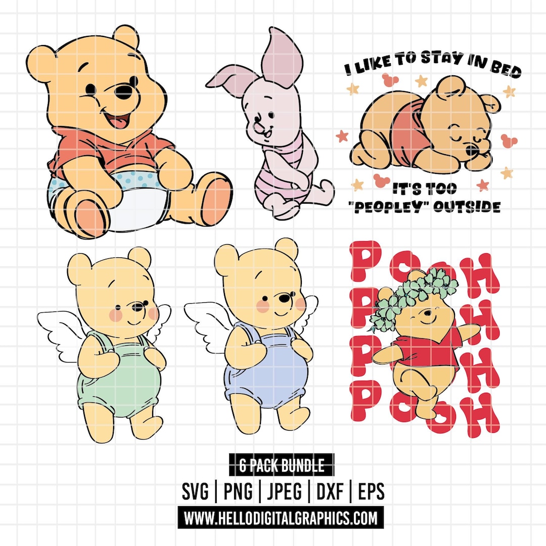 3552 - Winnie Pooh Dtf Pack Bundle Svg, Eps, Png, Dxf, Jpeg (baby Pooh ...