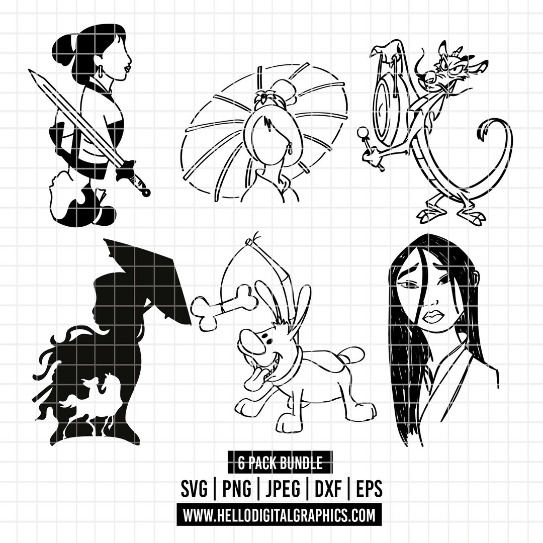3475 - Mulan Line Art Pack Bundle Svg, Eps, Png, Dxf, Jpeg (outline ...