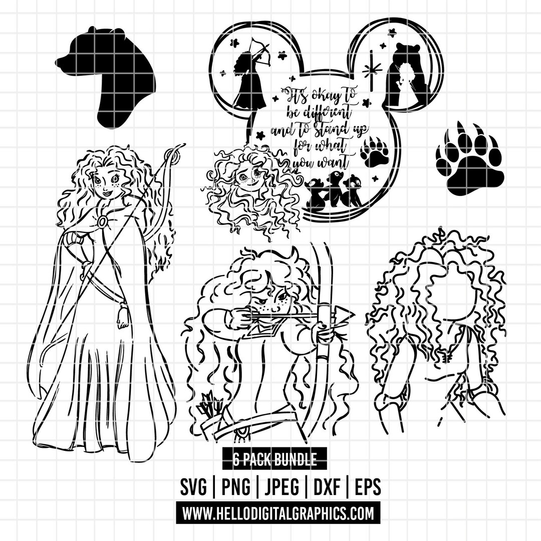 2133 - Brave, Princess Merida Pack Bundle Line Art Svg, Eps, Png, Dxf ...