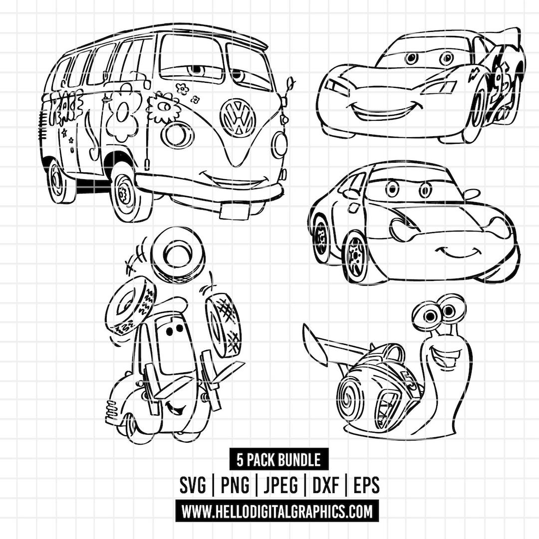 2751 - Cars Characters Pack Bundle Line Art Svg, Eps, Png, Dxf, Jpeg ...