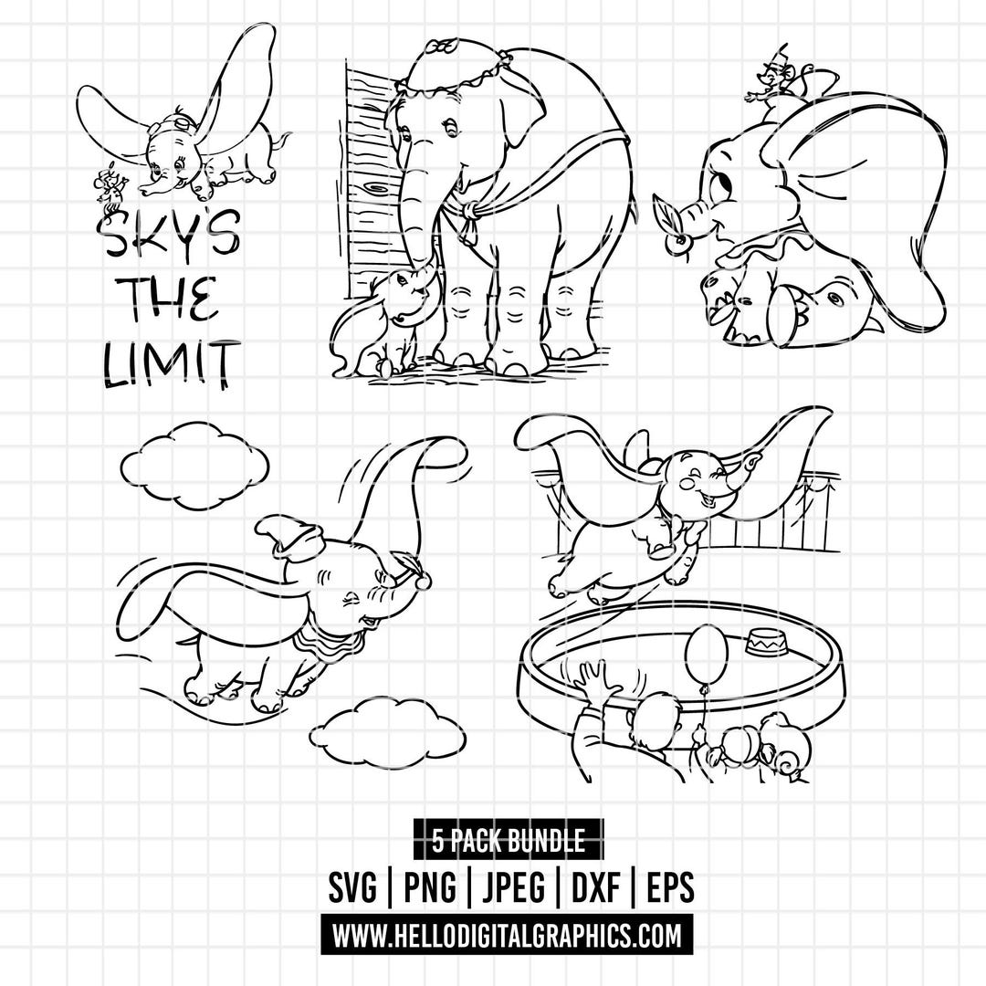 2183 - Dumbo Pack Bundle Line Art Svg, Eps, Png, Dxf, Jpeg (dumbo and ...