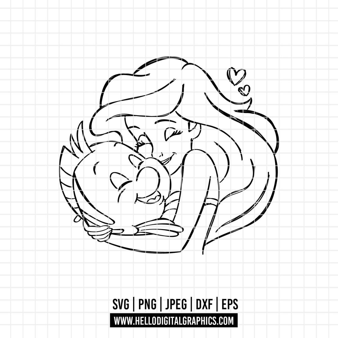 2210 Princess Little Mermaid Line Art SVG, PNG, EPS Disneyy Princess ...