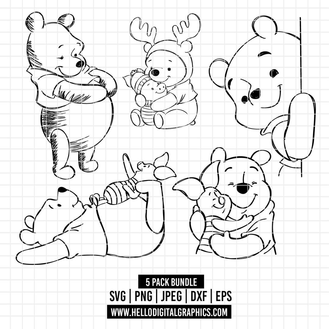 2742 - Winnie Pooh Line Art Pack Bundle Svg, Eps, Png, Dxf, Jpeg ...