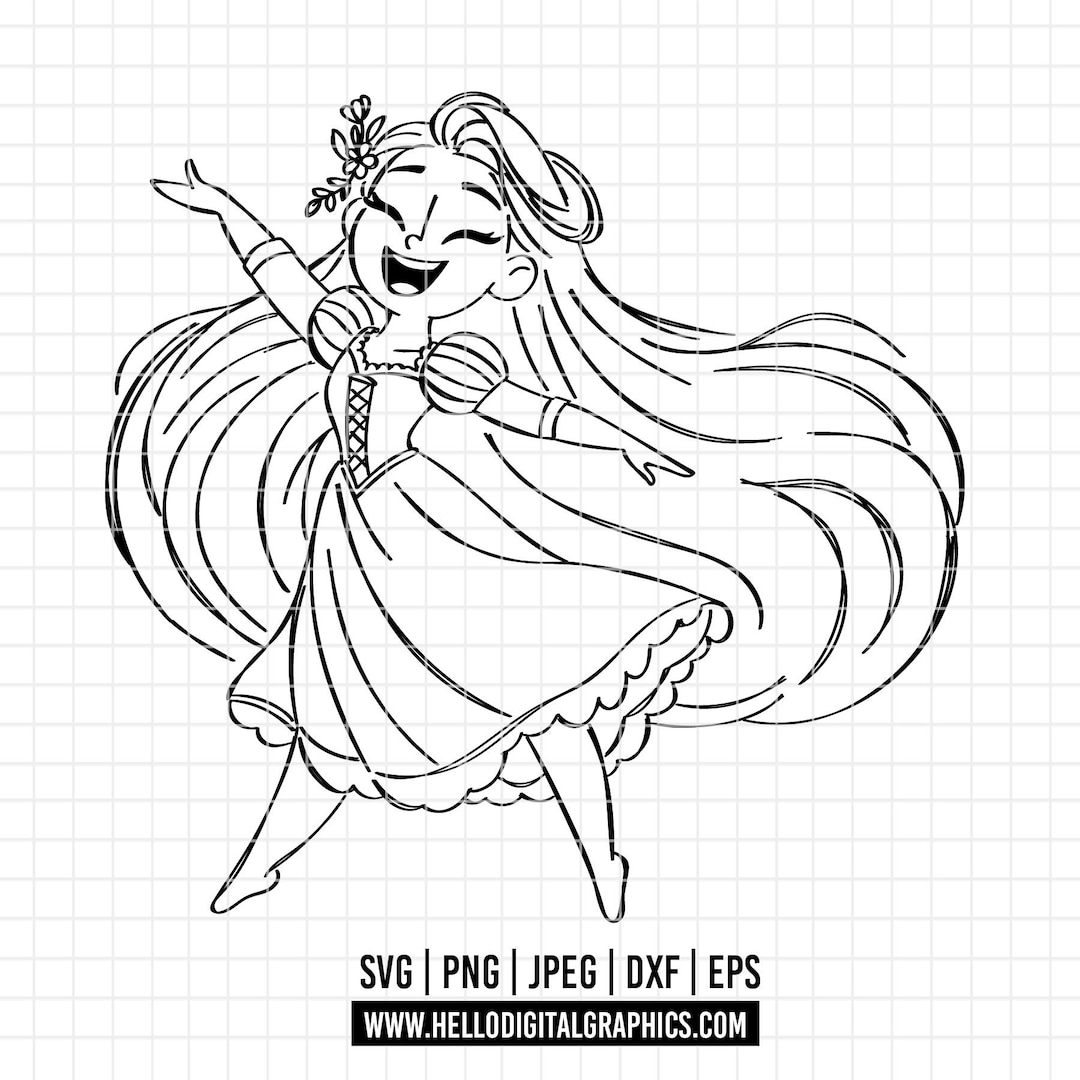 2207 Tangled Svg, Princess Rapunzel Line Art SVG, PNG, EPS Disneyy ...
