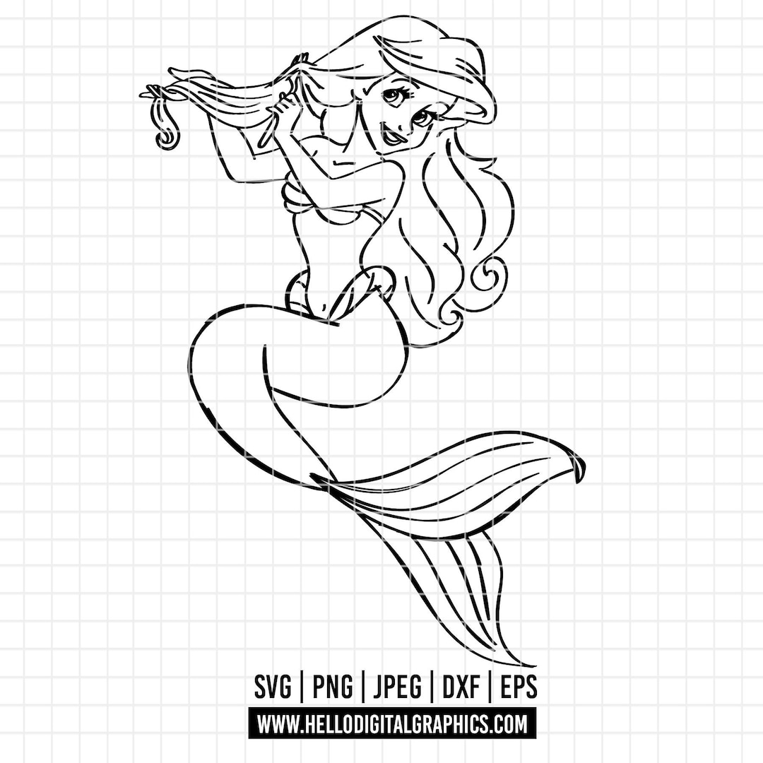2209 Princess Little Mermaid Line Art SVG, PNG, EPS Disneyy Princess ...