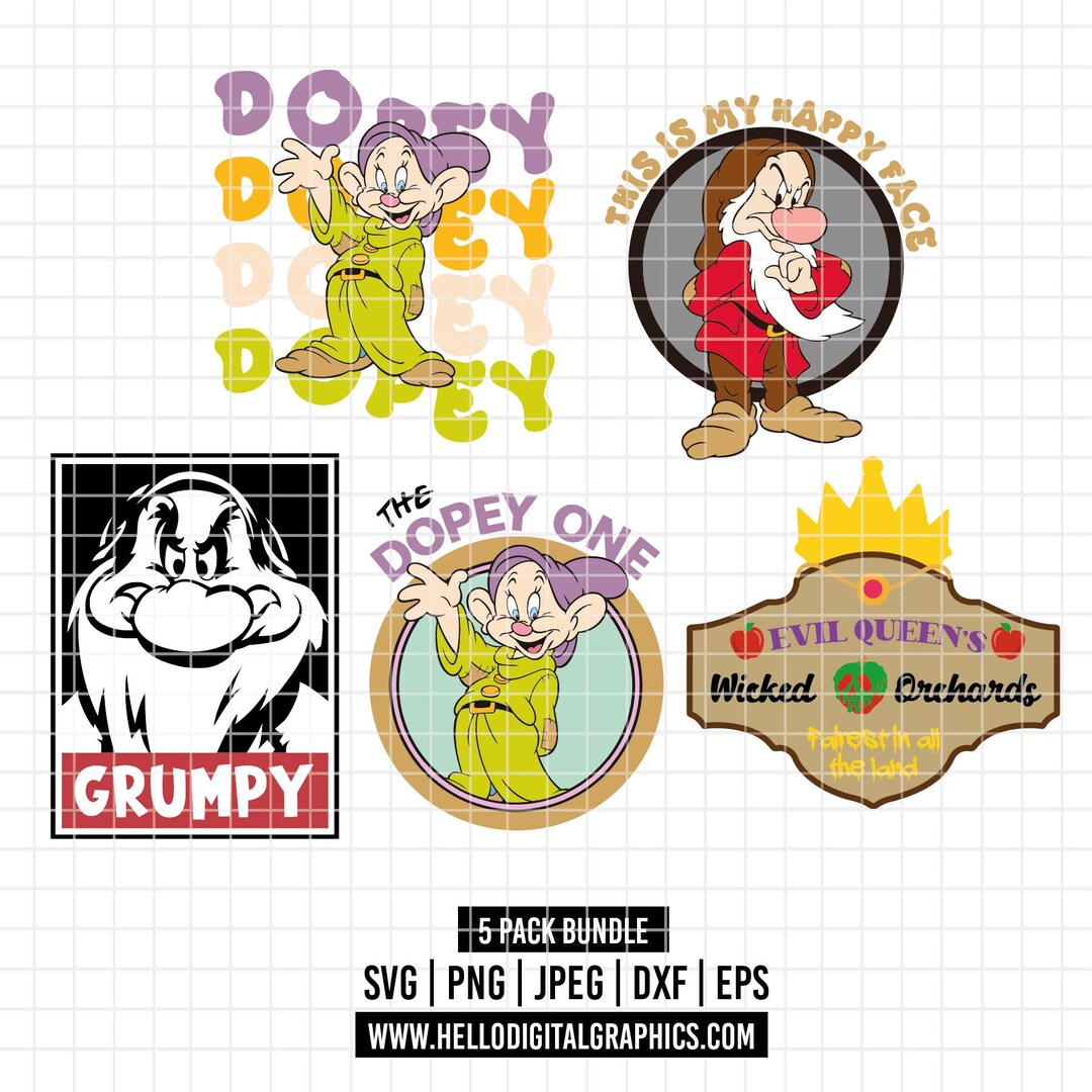 3531 - the Seven Dwarfs Dtf Pack Bundle Svg, Eps, Png, Dxf, Jepg (dopey ...