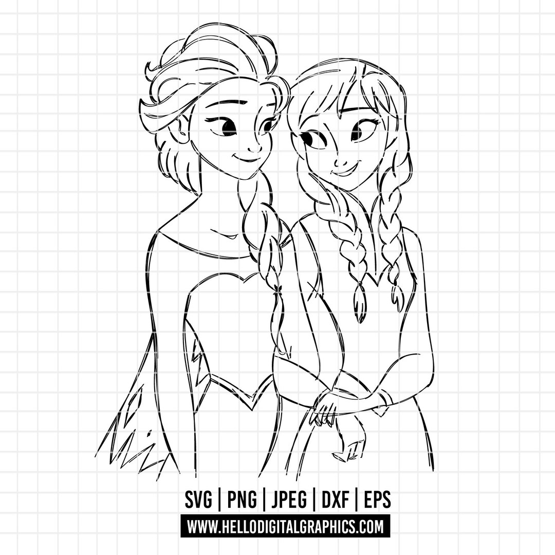 2147 Princess Elsa and Anna Outline SVG, PNG, EPS Disneyy Princess ...