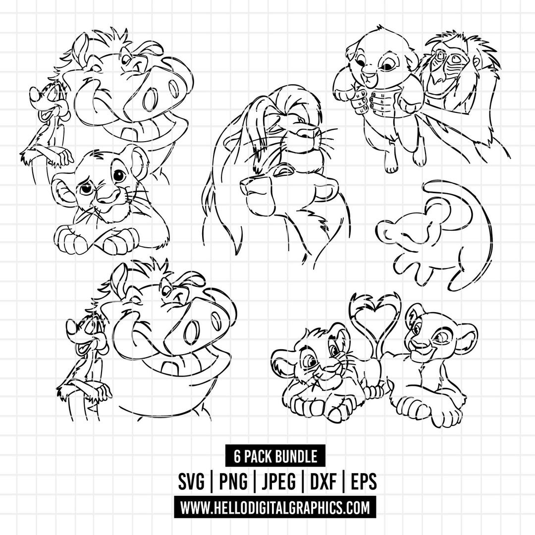 2537 - the Lion King Pack Bundle Line Art Svg, Png, Eps, Dxf, Jpeg ...