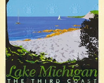 Lake Superior Vintage Style Travel Art Michigan Art, Michigan Travel ...