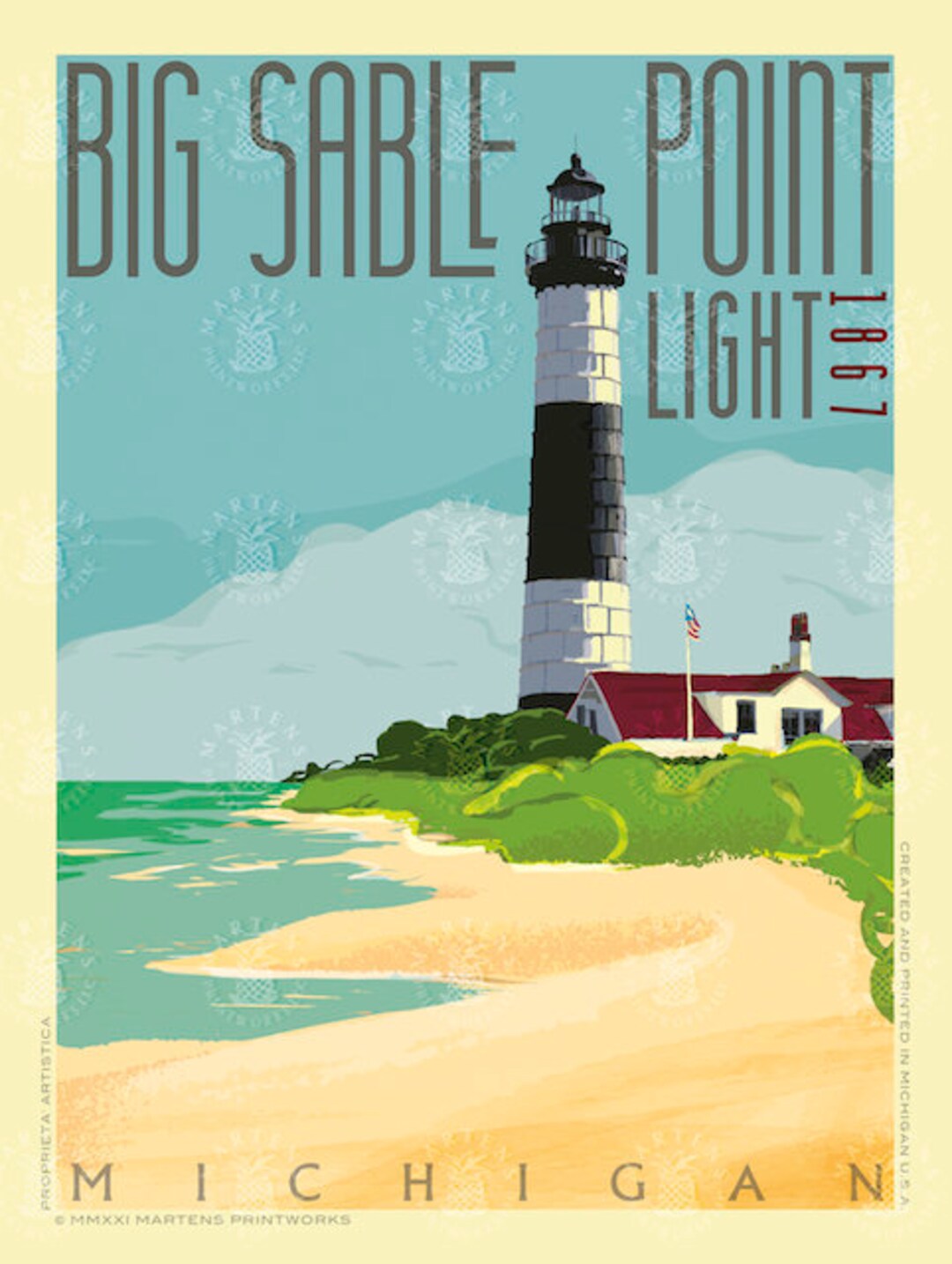 Big Sable Point Lighthouse Print Michigan Art, Michigan Travel Poster ...