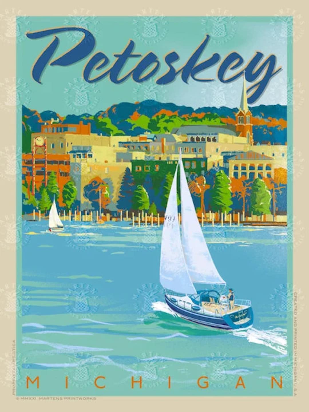 Petoskey Michigan Vintage Style Travel Poster Michigan Art, Michigan ...