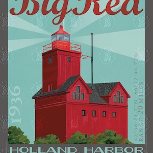 Holland Harbor Lighthouse Vintage Style Travel Art|michigan Art ...