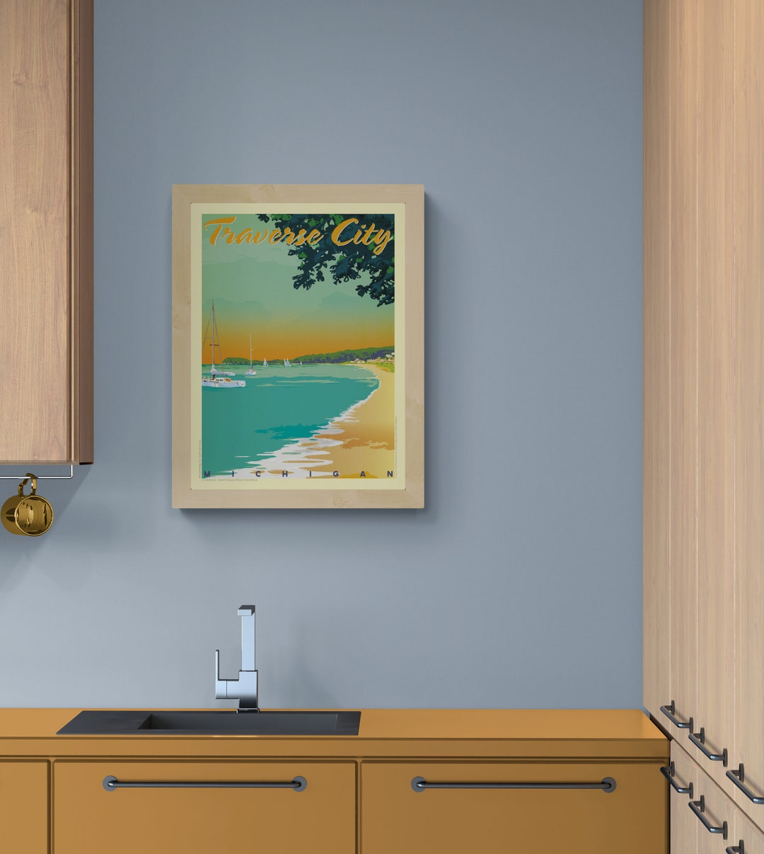 Traverse City Vintage Style Travel Art | Michigan Art, Michigan Travel ...