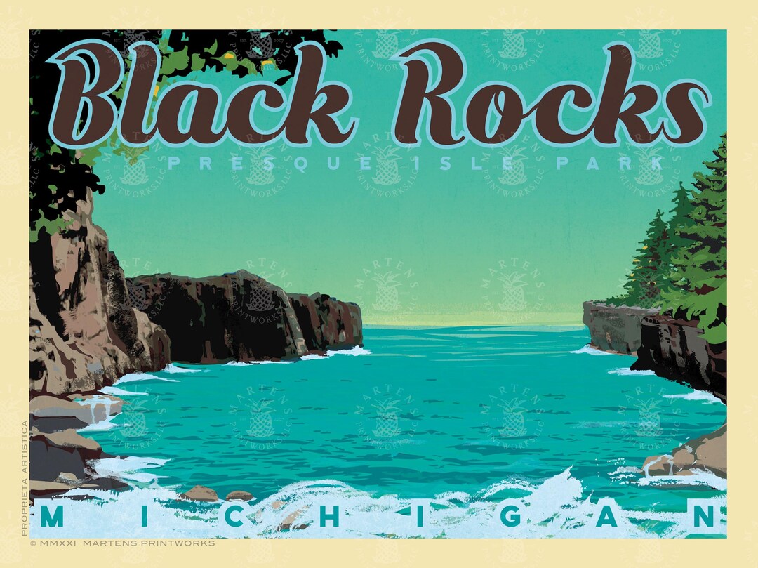 Black Rocks Marquette Michigan Poster| Michigan Art, Michigan Travel ...