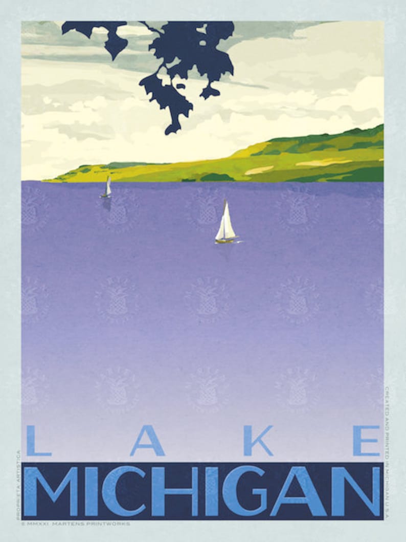 5 Great Lakes Retro Travel Poster | Michigan Art, Michigan Travel ...