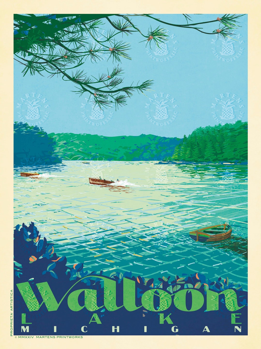 Walloon Lake Michigan Art Print | Vintage Travel Poster - Etsy