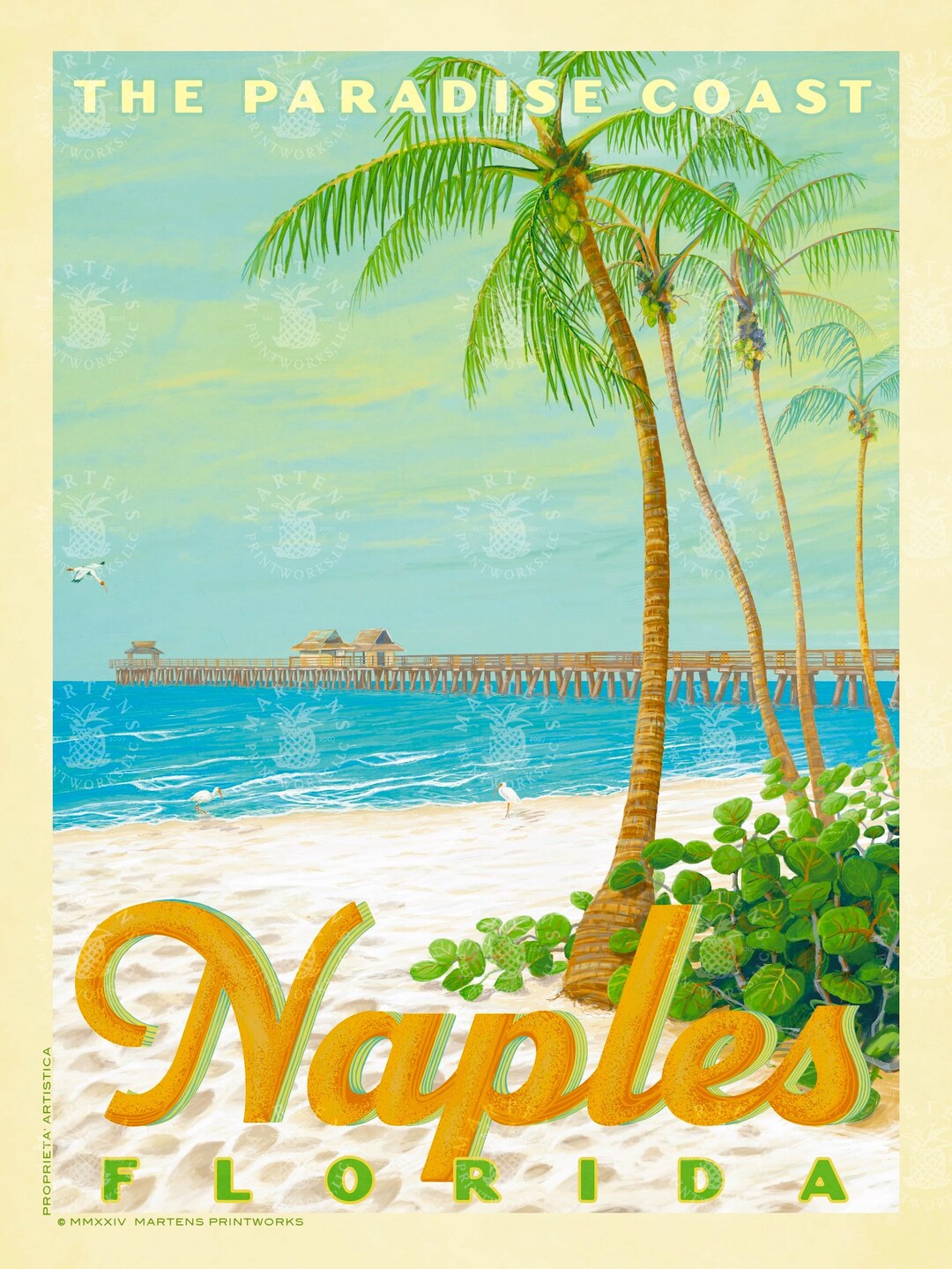 Naples Florida Vintage Style Travel Art Florida Art, Florida Travel ...