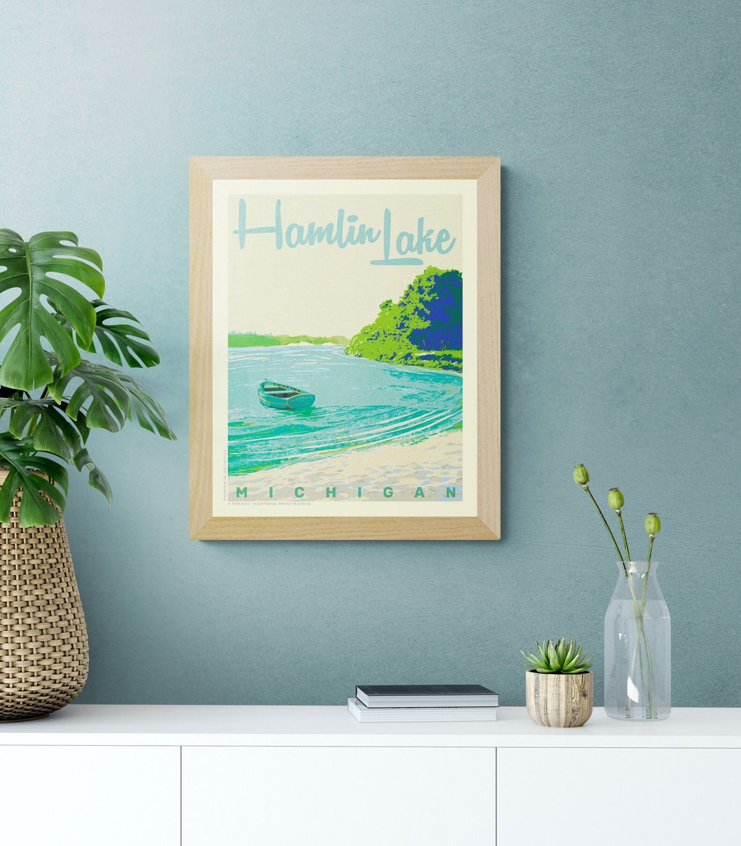 Hamlin Lake Vintage Style Travel Art| Michigan Art, Michigan Travel ...