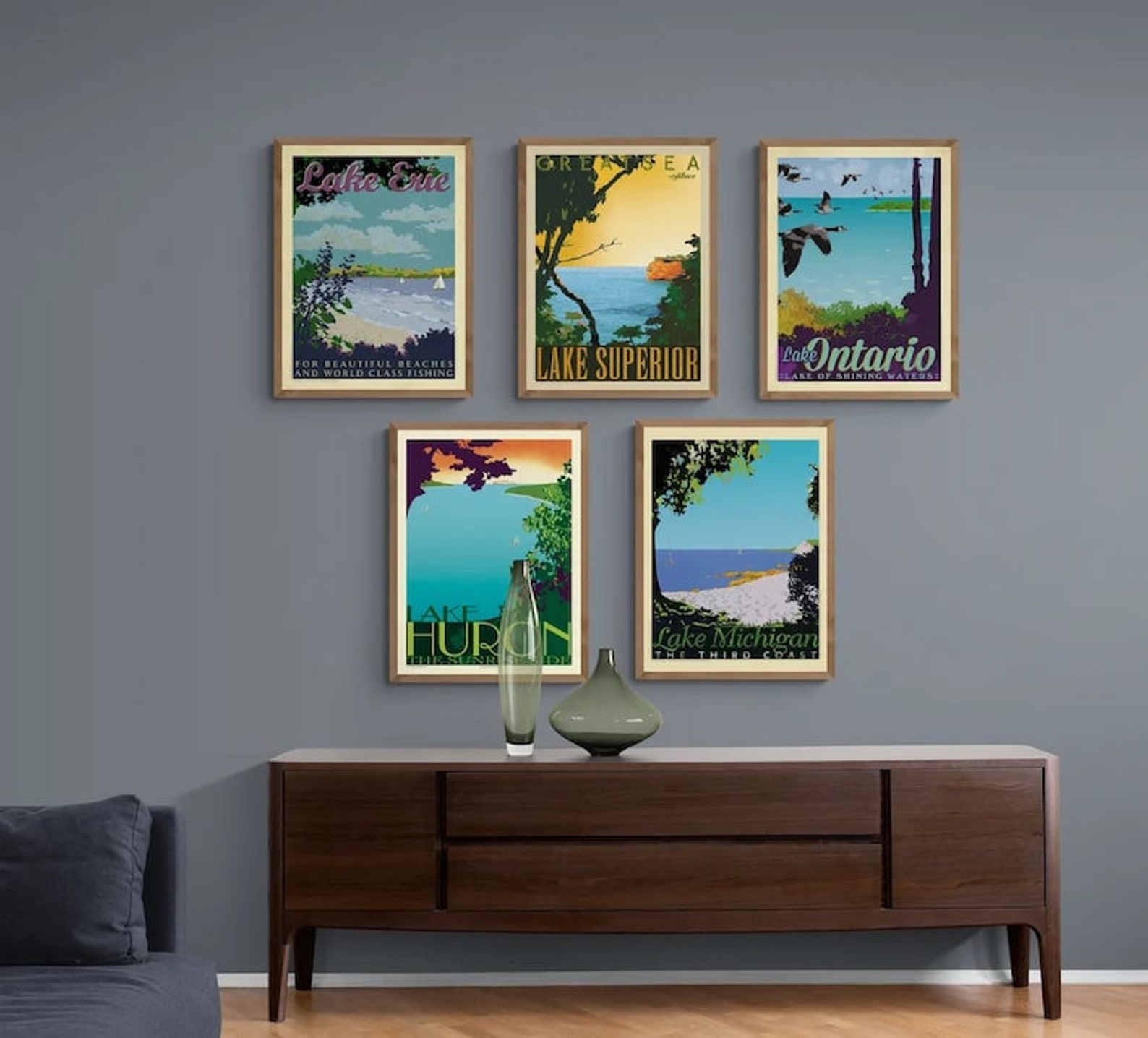 Great Lakes Vintage Travel Poster Set | Michigan Art Prints - Etsy