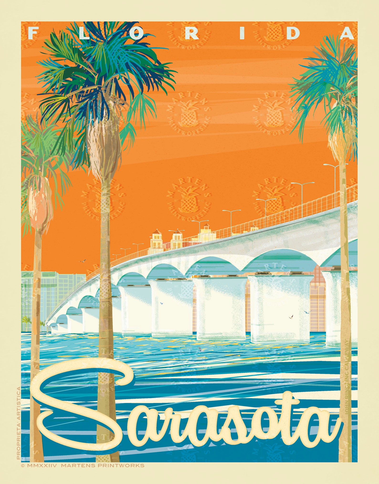Sarasota Florida Vintage Style Travel Art | Florida Art, Florida Travel ...