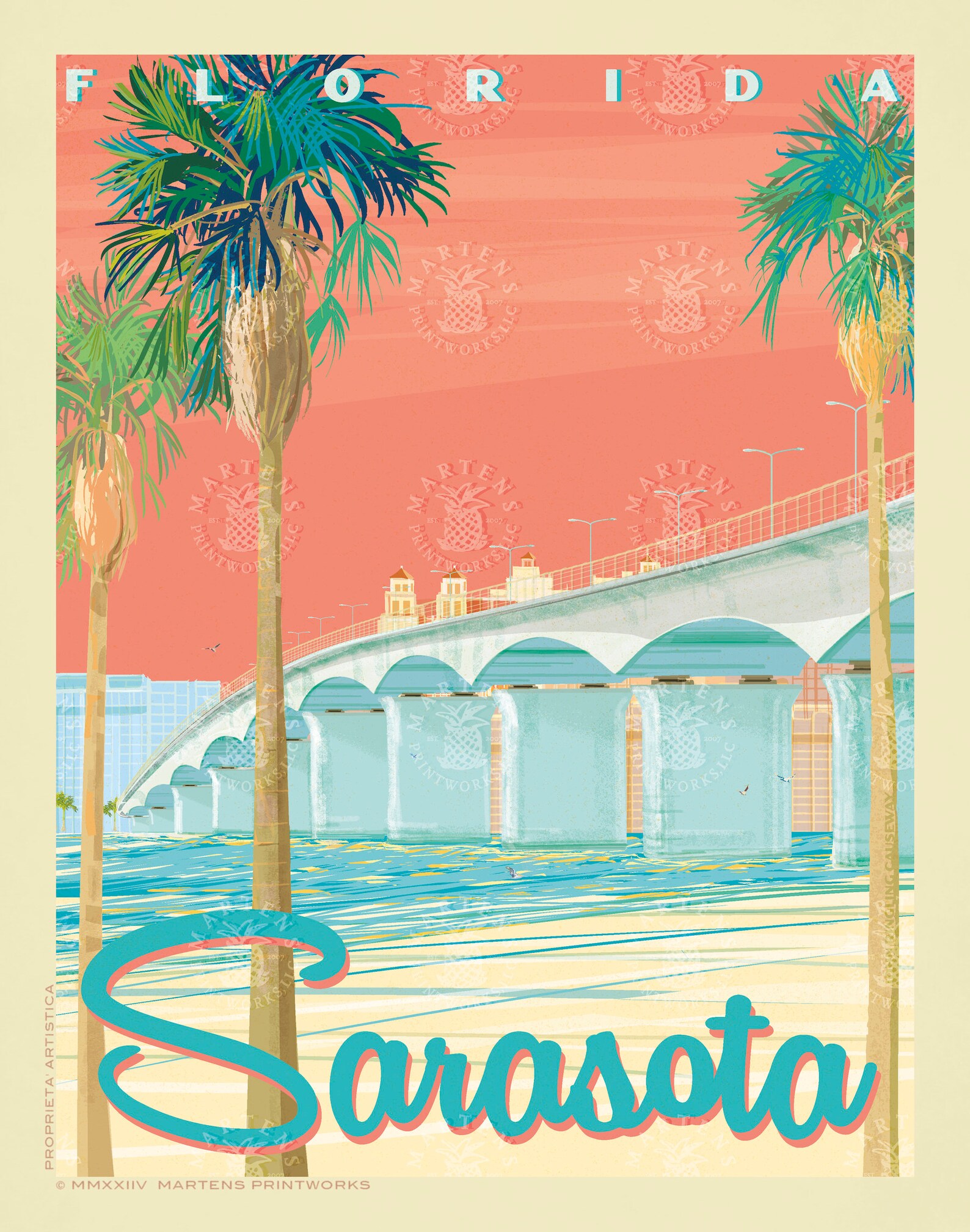 Sarasota Florida Vintage Style Travel Art | Florida Art, Florida Travel ...