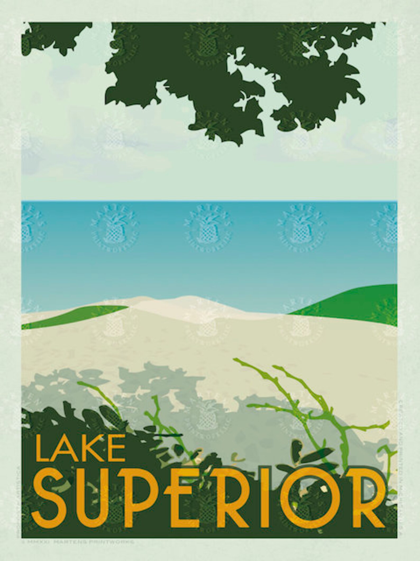 Five Lakes Vintage Travel Poster Set | Mid-century Michigan Art Prints ...