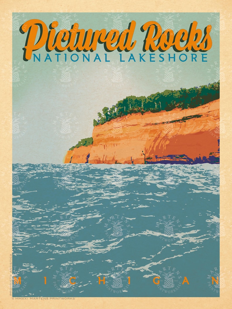Pictured Rocks National Lake Shore Vintage Style Travel Poster ...