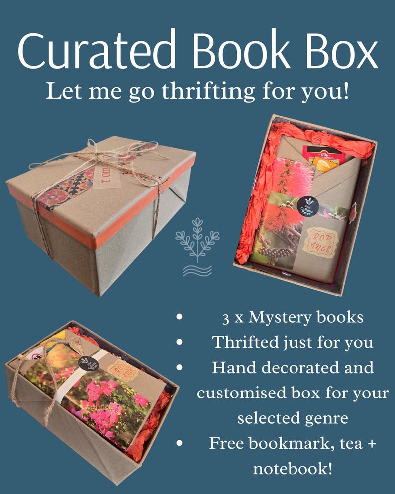 Personalized Mystery Book Box - 3 Thrifted Books, Handmade Bookmark ...