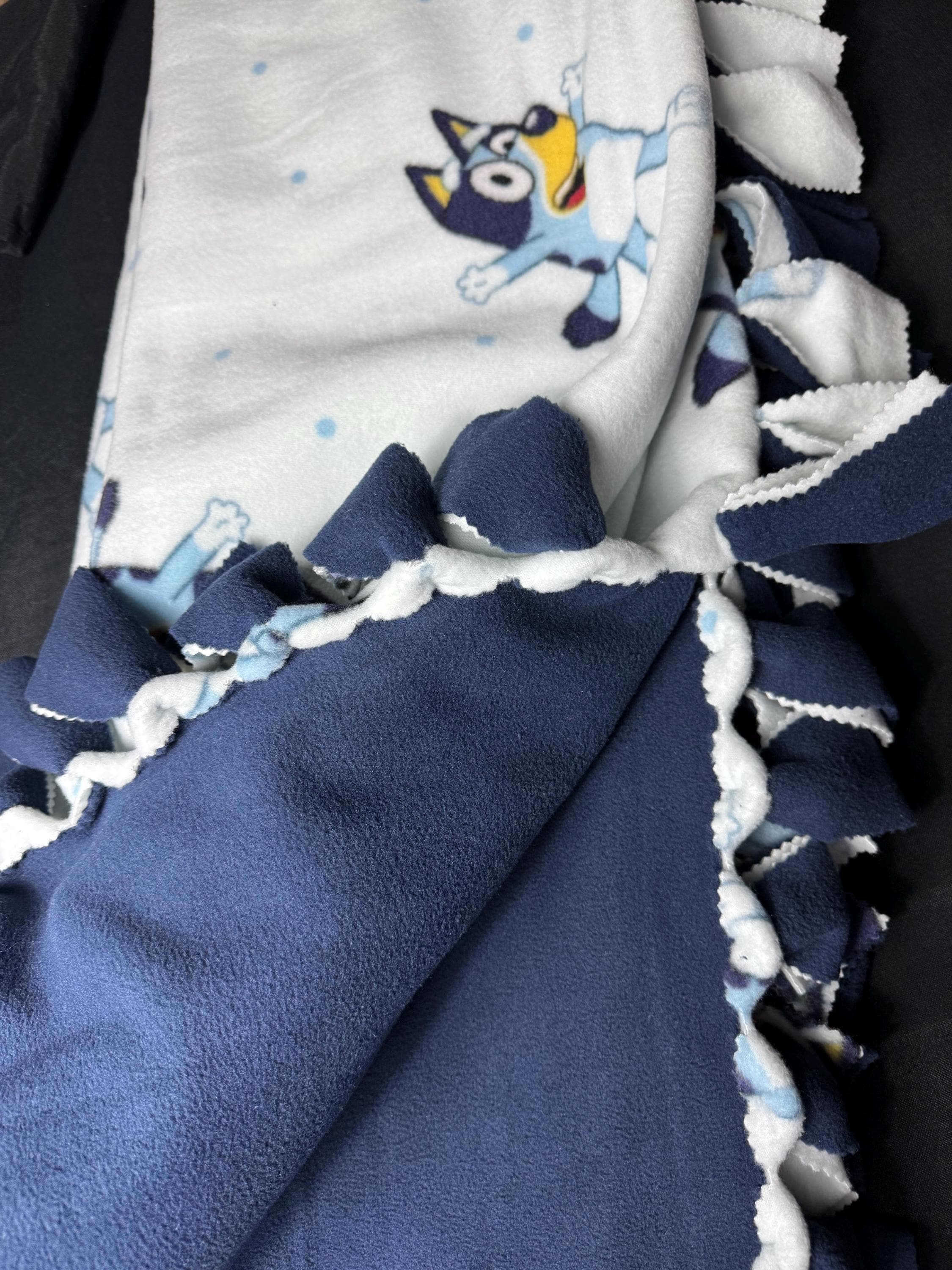 Handmade Bluey Fleece Tie Blanket With Solid Navy Blue Anti Pill on the ...