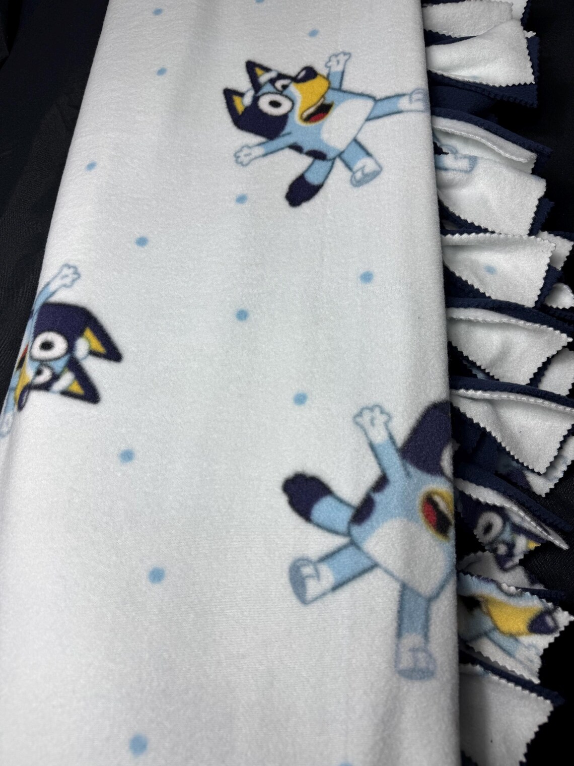 Handmade Bluey Fleece Tie Blanket With Solid Navy Blue Anti Pill on the ...