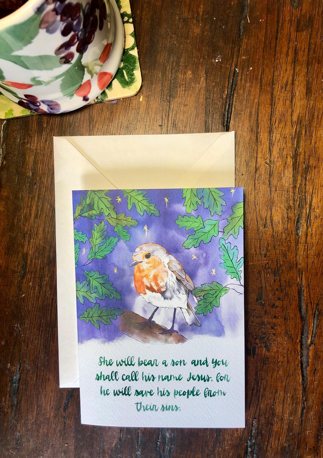 Pack of 5 Christmas Cards | Robin at Night | Watercolour | Bible Verse ...