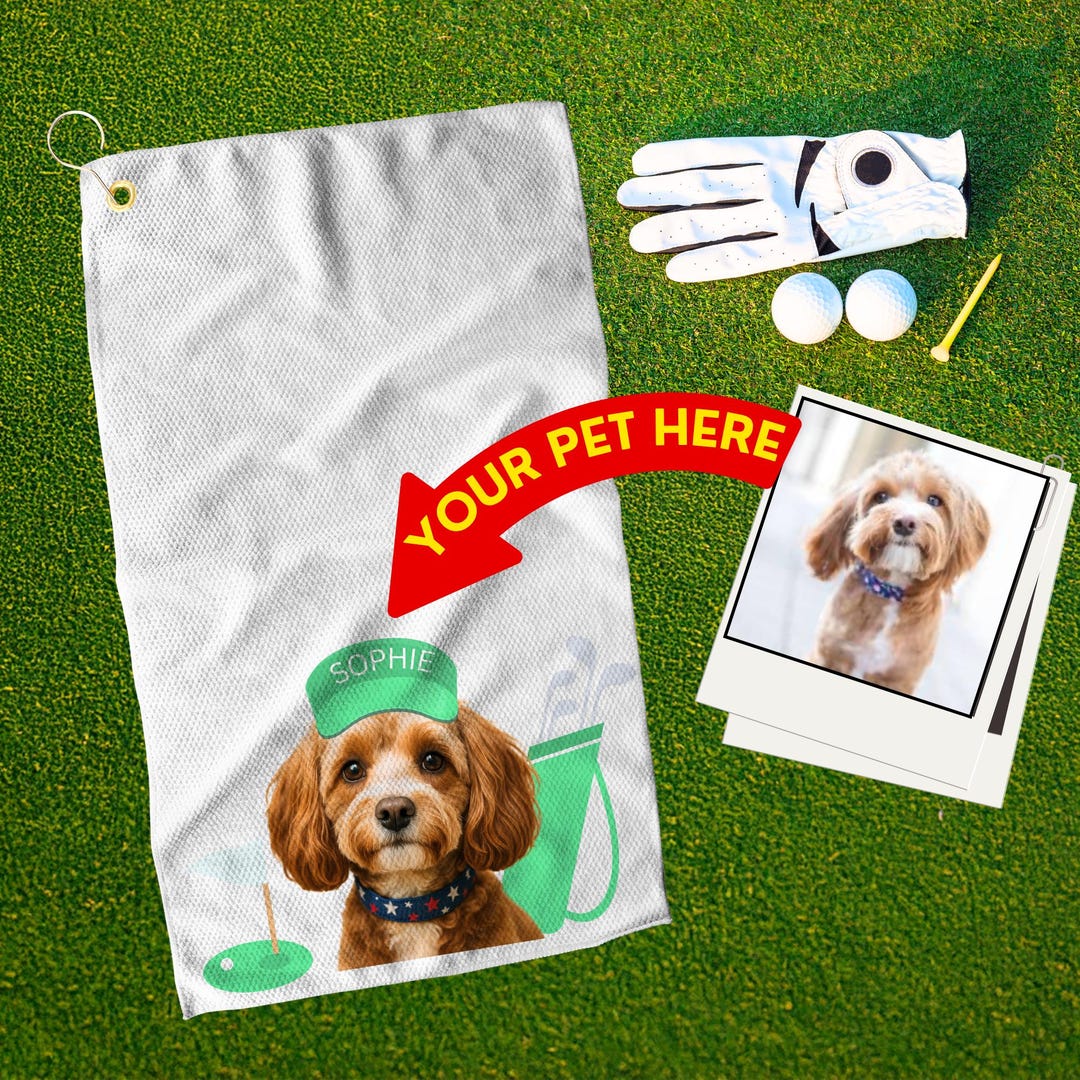 Custom Pet Golf Towel Using Pet Photo + Pet Name Personalized Dog Golf Towels Custom Cat Golf ...